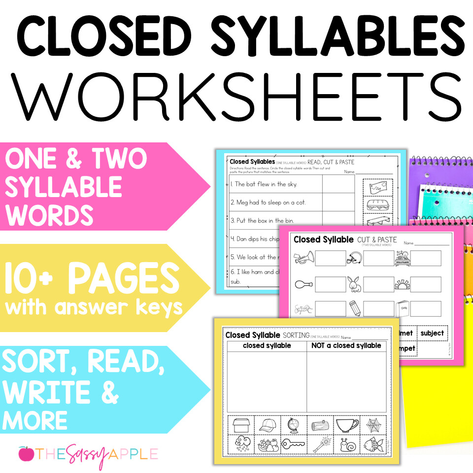 Closed Syllables 1- and 2-Syllable Words Worksheets Word Work ...