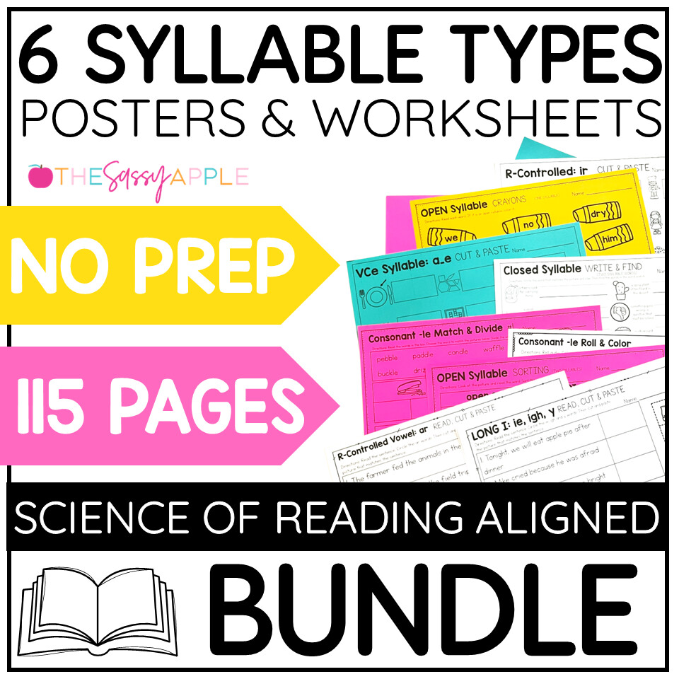 Science of Reading Six Syllable Types Worksheets Phonics Activities ...