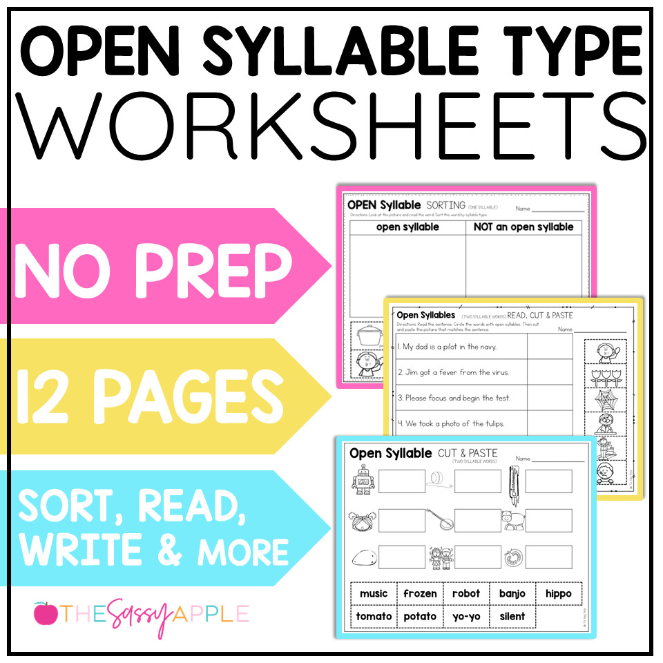 Open Syllables Worksheets Science of Reading Phonics Word Work ...