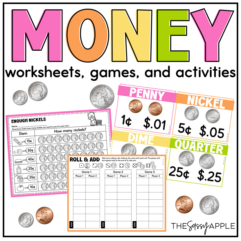 Money Worksheets Games Activities Counting Coins up to $1 Posters Desk ...