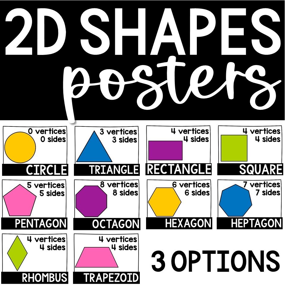 2D Shapes Objects Posters Color and Black & White - Shop - The Sassy Apple