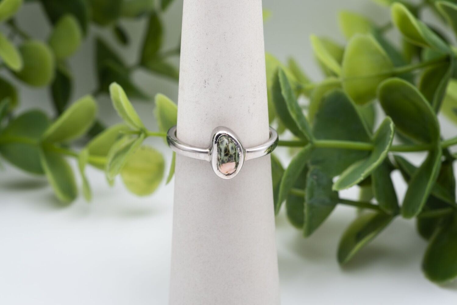 Sterling Silver Bezel Set Michigan Greenstone Ring