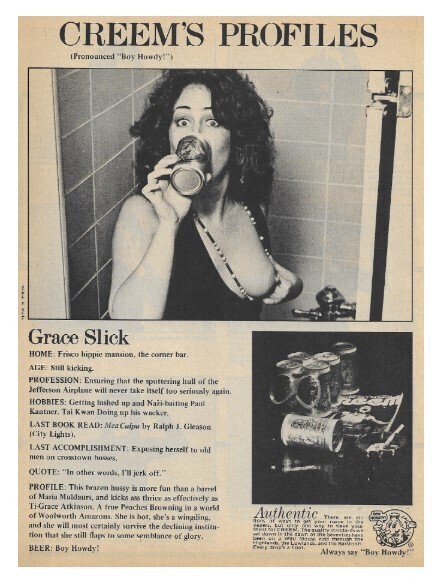 Slick, Grace / Creem's Profiles (Boy Howdy Beer Ad) | Magazine Ad ...