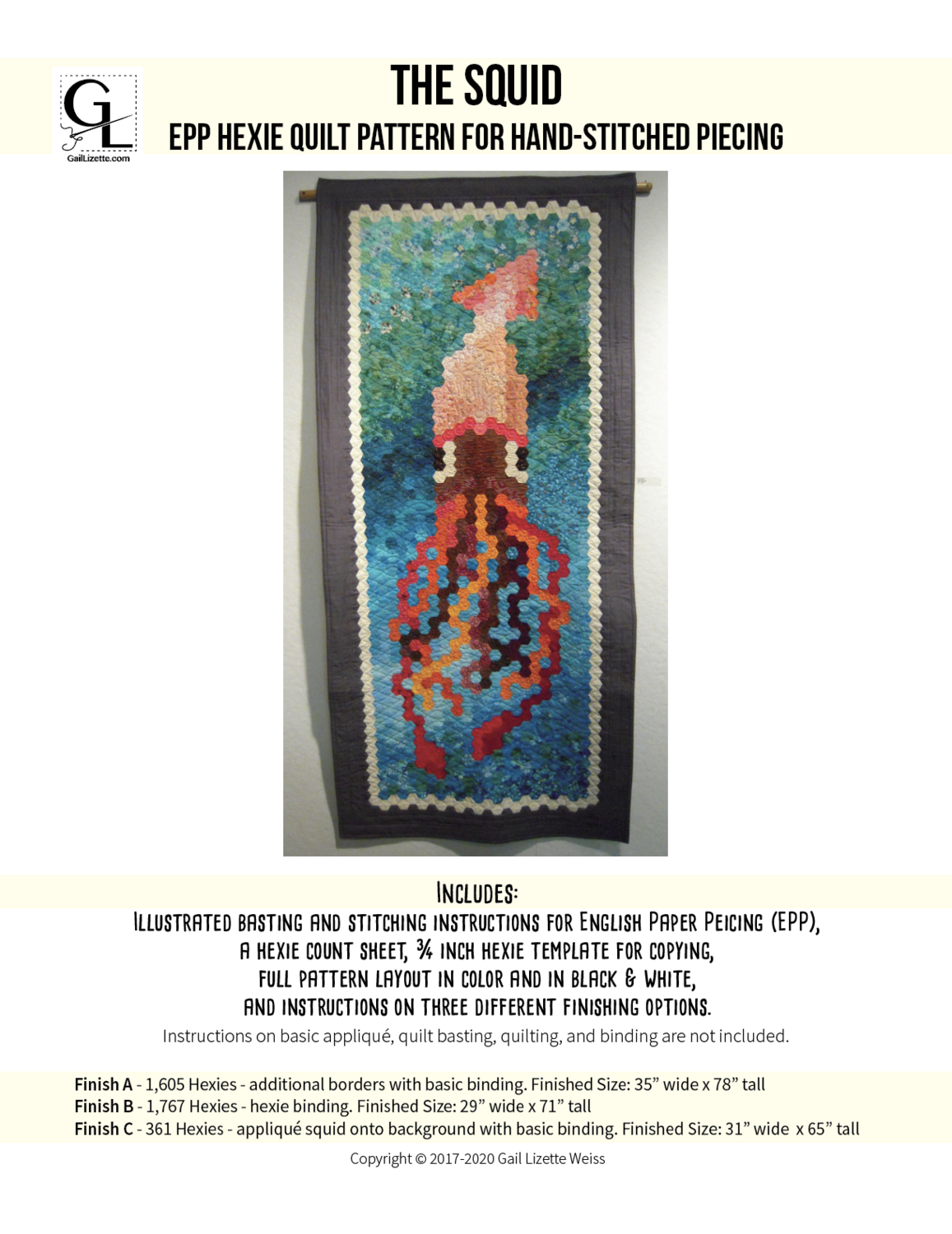 The Squid Hexie EPP Quilt Pattern - PDF Download - Kaleidoscope EPP ...