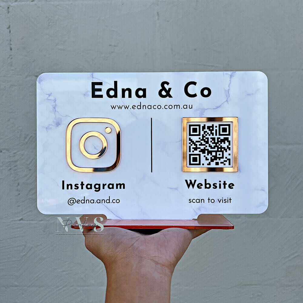 2 Icons Social Media Sign – Marble Look – Store – NVS Printing