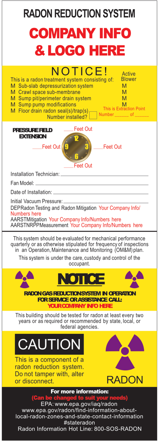 Radon Extraction Point Label by Radonlabels.com