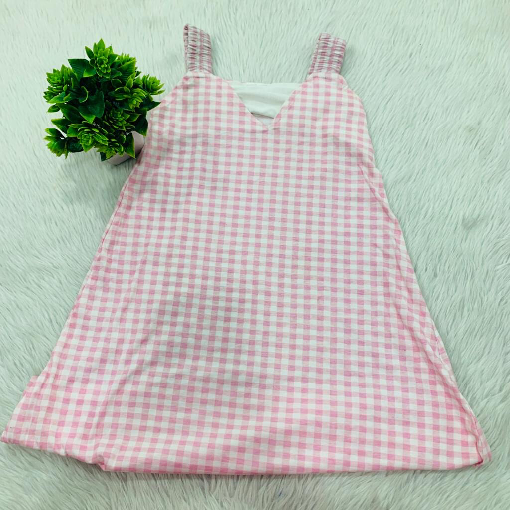 Pink & White Square Frock (3 Years-4 Years)