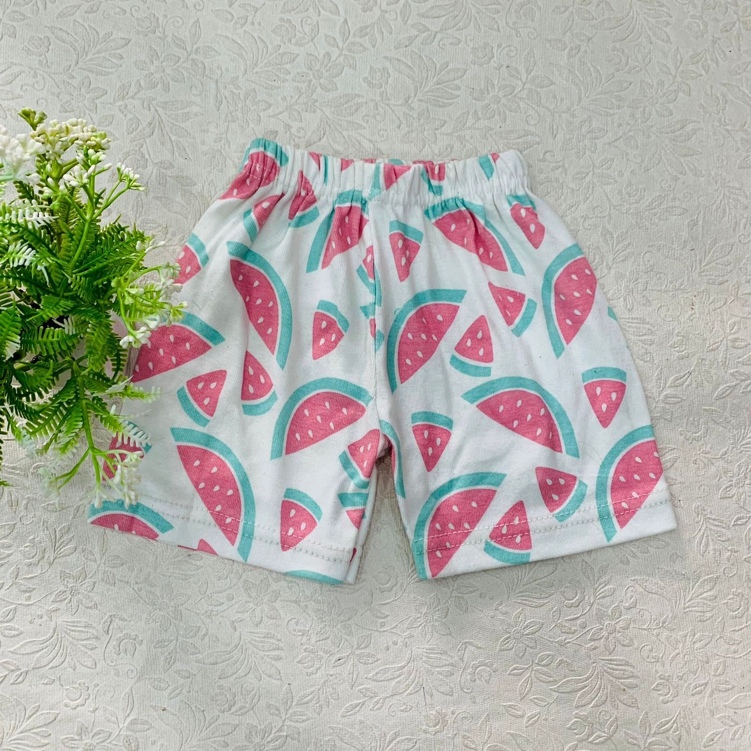 White watermelon shorts (6-12 months)
