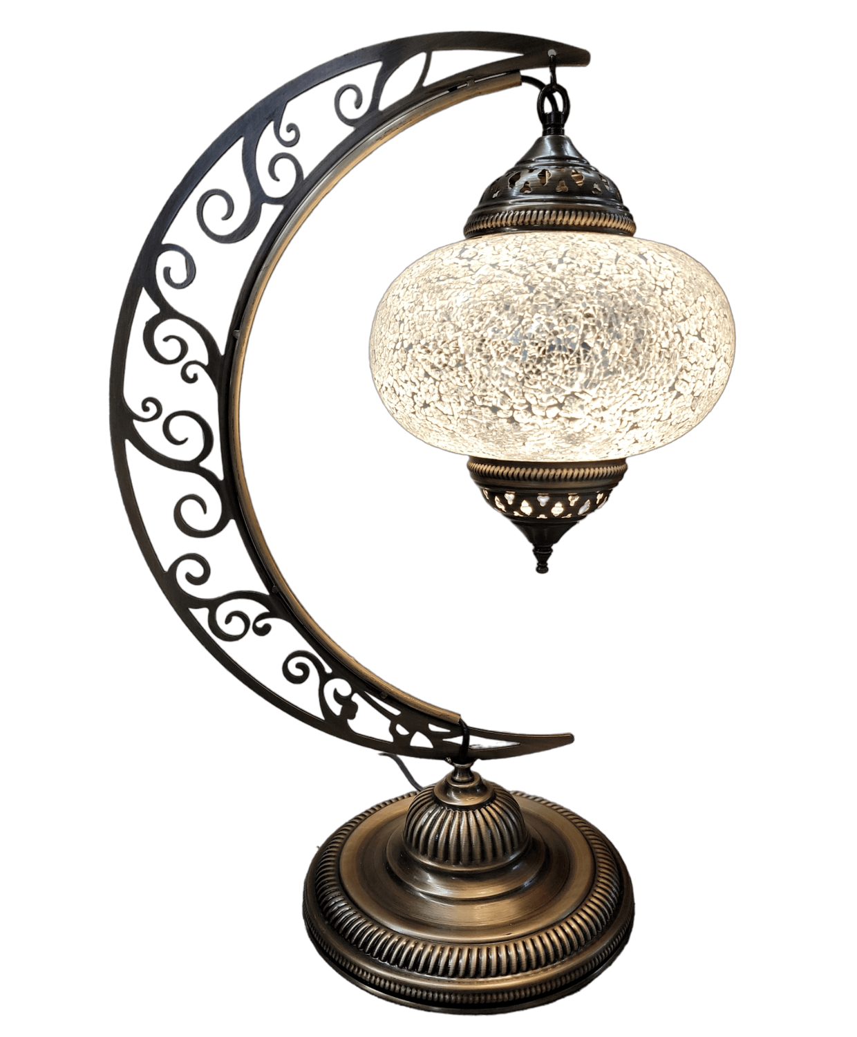 Large Crescent Moon Turkish Mosaic Lamp - White Mosaic