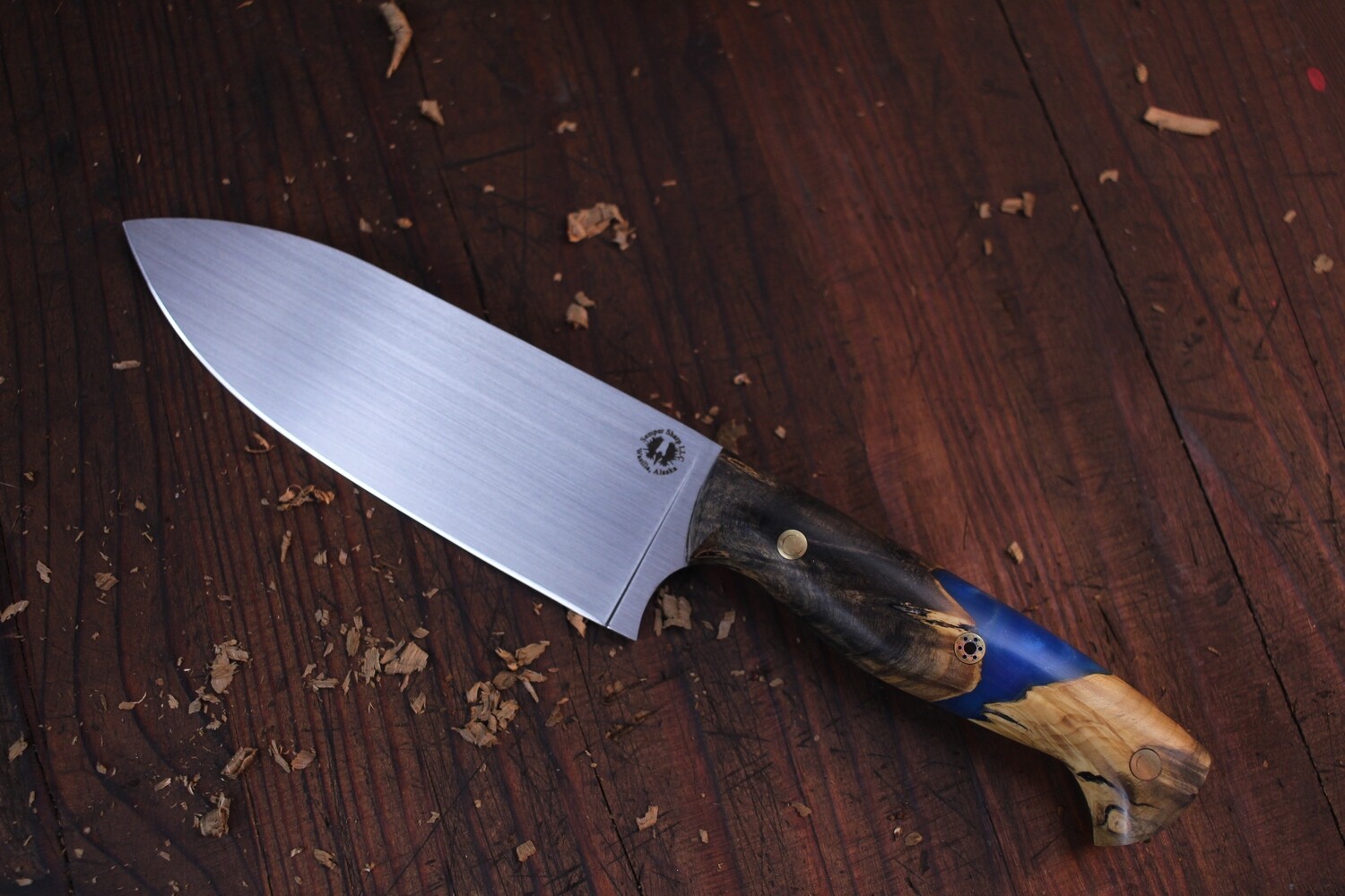Semper Sharp 6" Chef Knife / Buckeye Burl & Blue Epoxy / Satin Nitro V