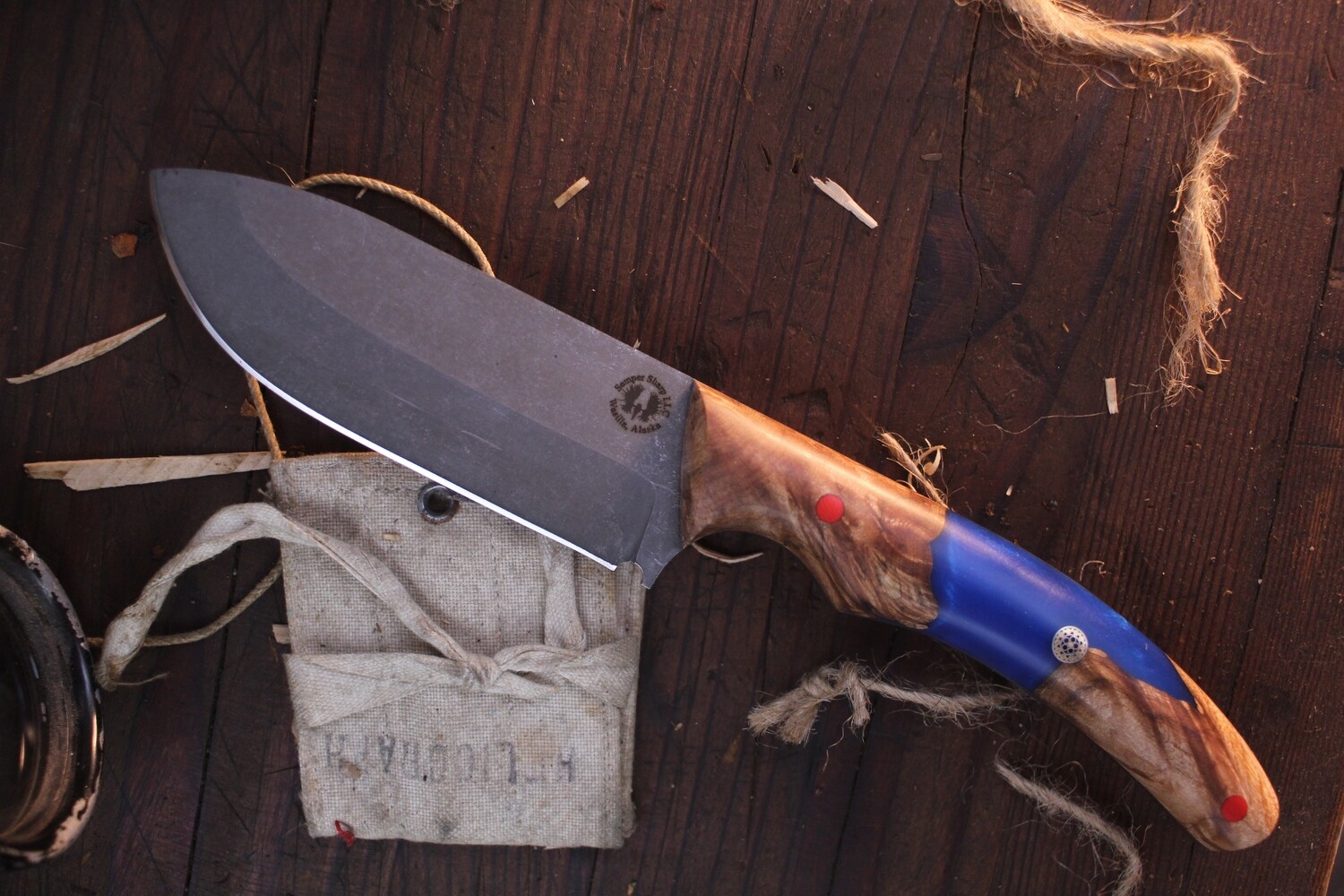 Semper Sharp The Scout 4" Survival Knife / Maple Burl & Blue Epoxy ...