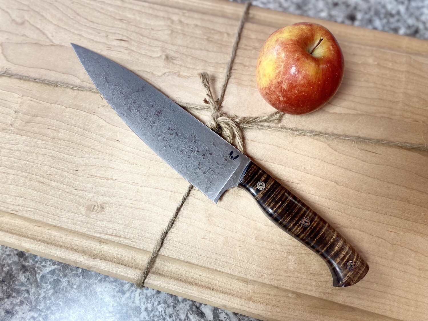 Semper Sharp 8" Chef Knife / Curly Hawaiian Koa Wood w/ Black Liners ...