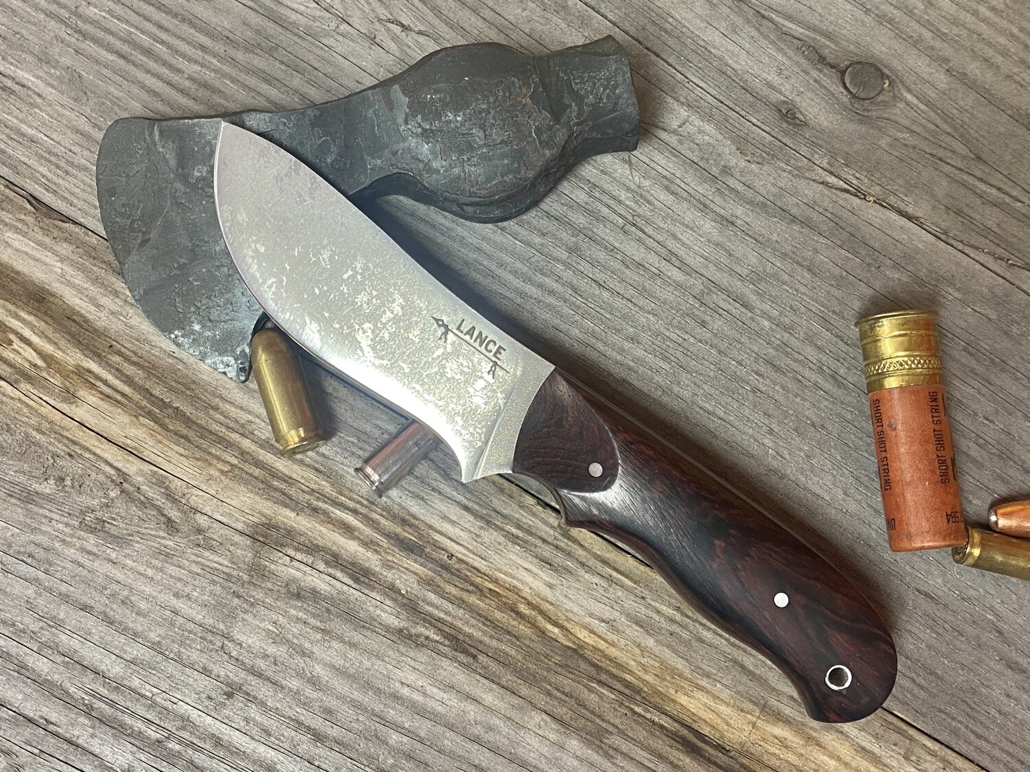 Lance Knives 4" Nabesna Skinner / Kingwood w/ Silver Pins and Lanyard ...