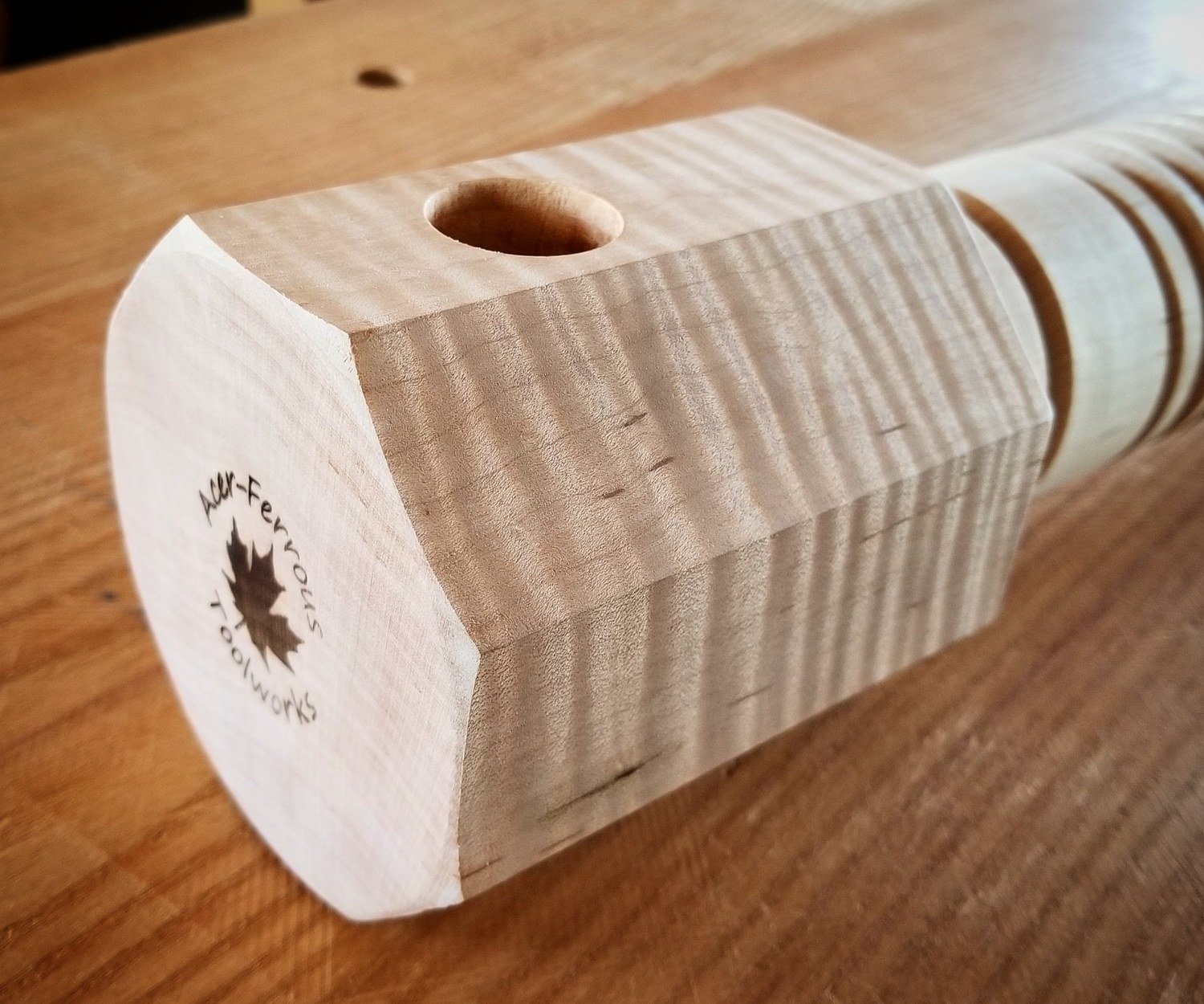 Acer-Ferrous Leg Vise Screw with Tiger Maple hub.