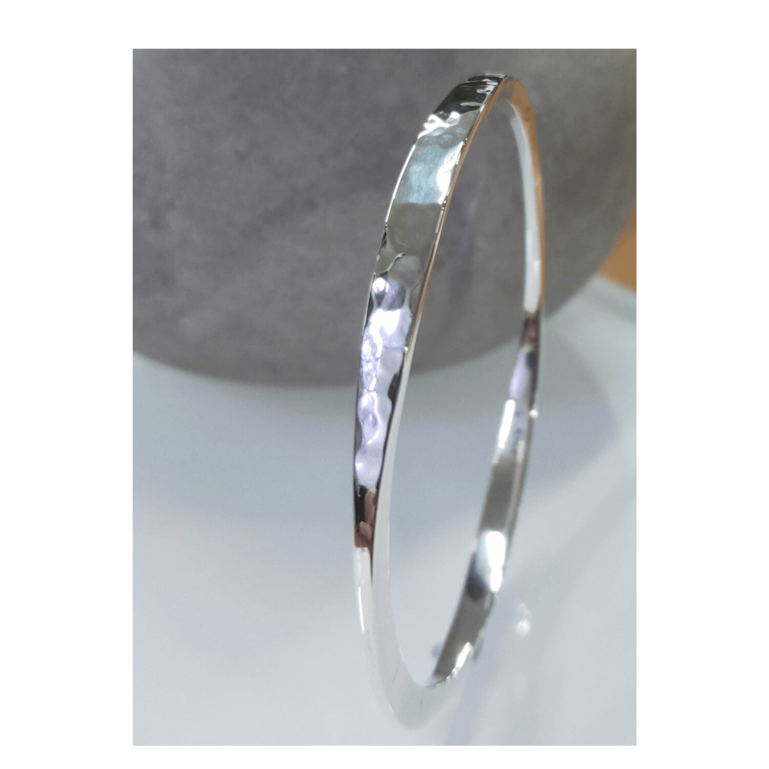 Sterling Silver Hammered Elliptical Bangle