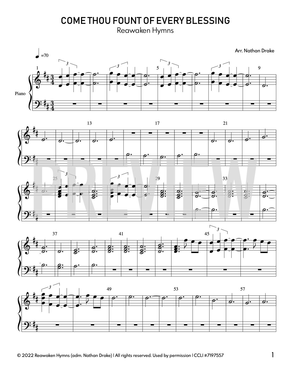 Come Thou Fount of Every Blessing - Piano Sheet Music