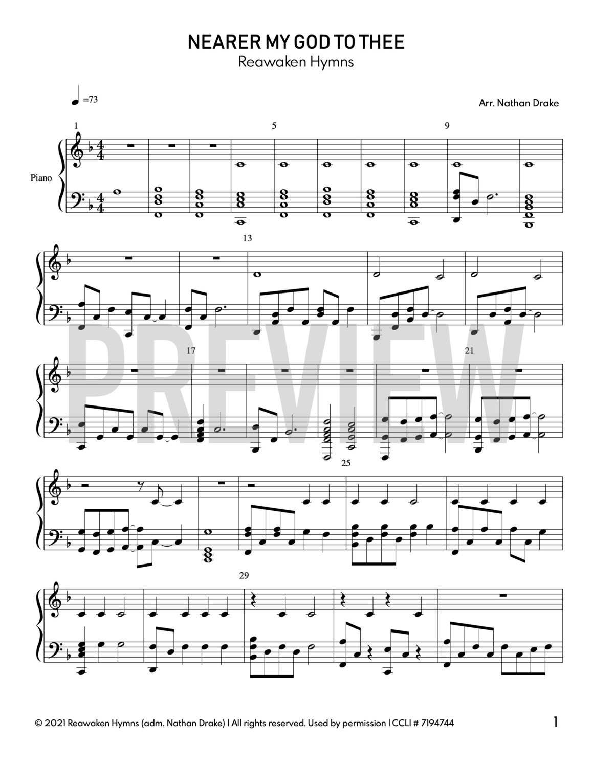 Nearer My God to Thee - Piano Sheet Music