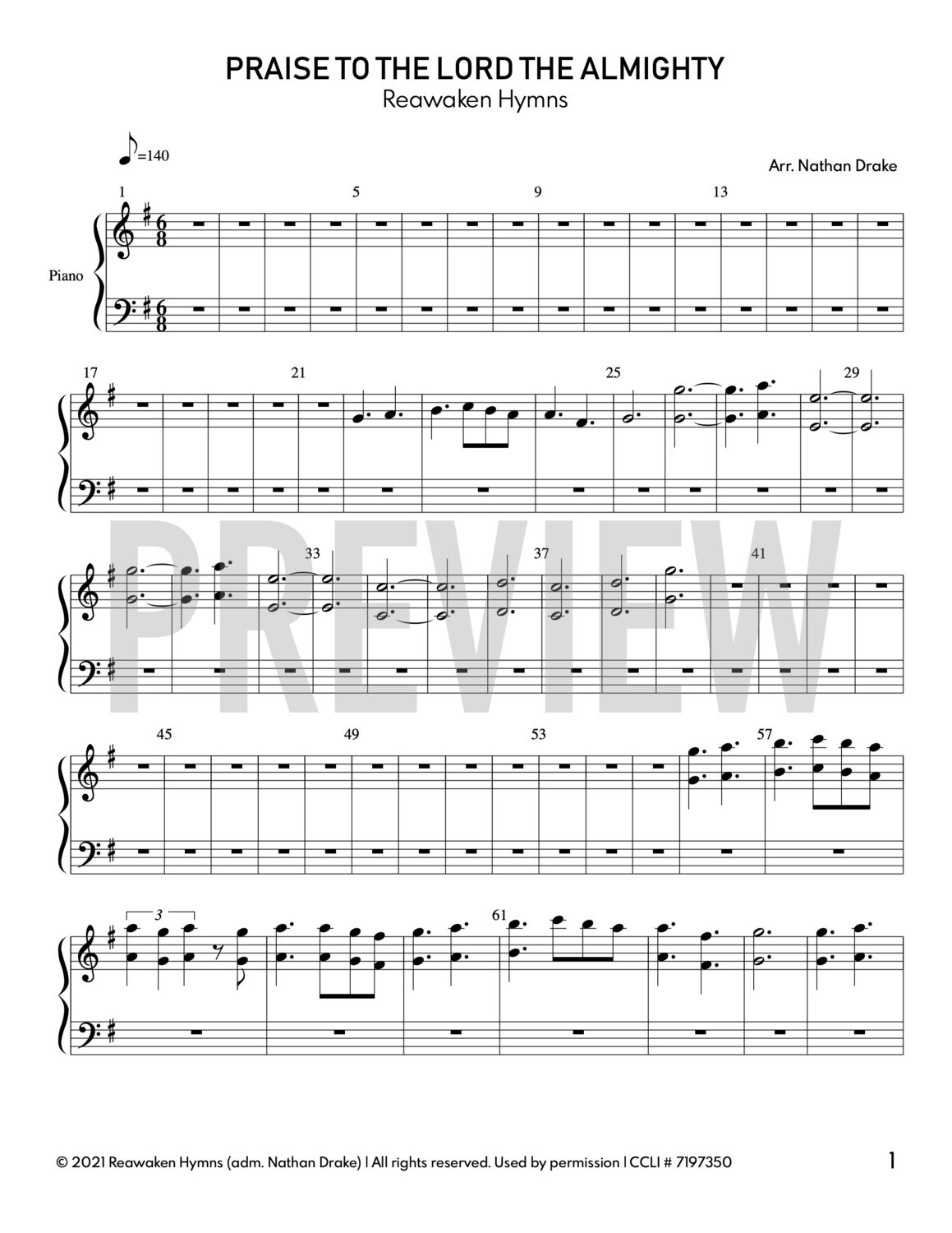 Praise to the Lord the Almighty - Piano Sheet Music
