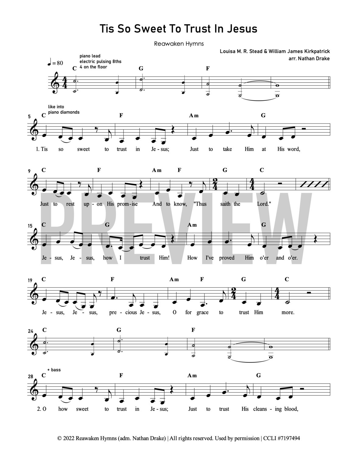 Tis So Sweet to Trust in Jesus - Lead Sheet