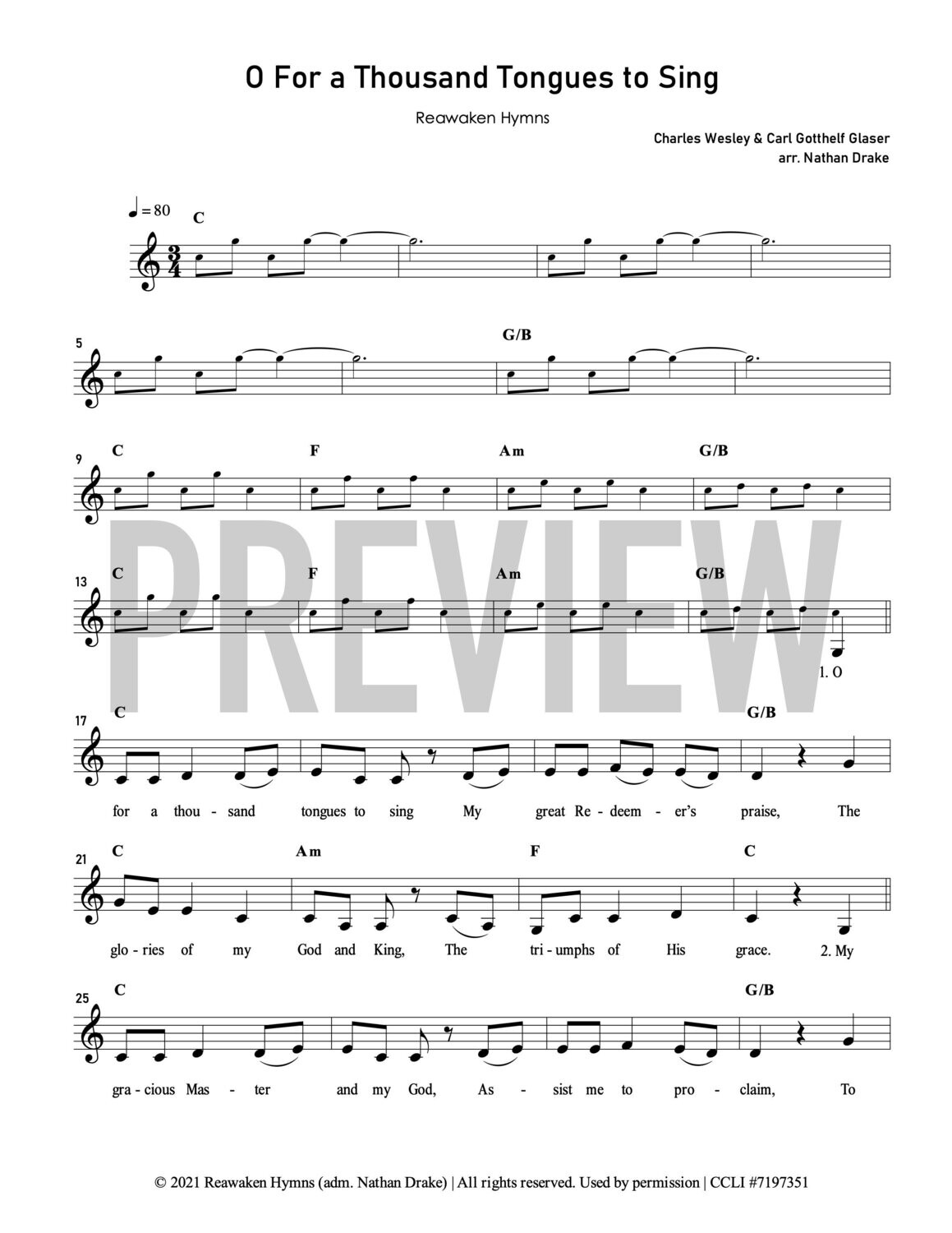 O For a Thousand Tongues to Sing - Lead Sheet