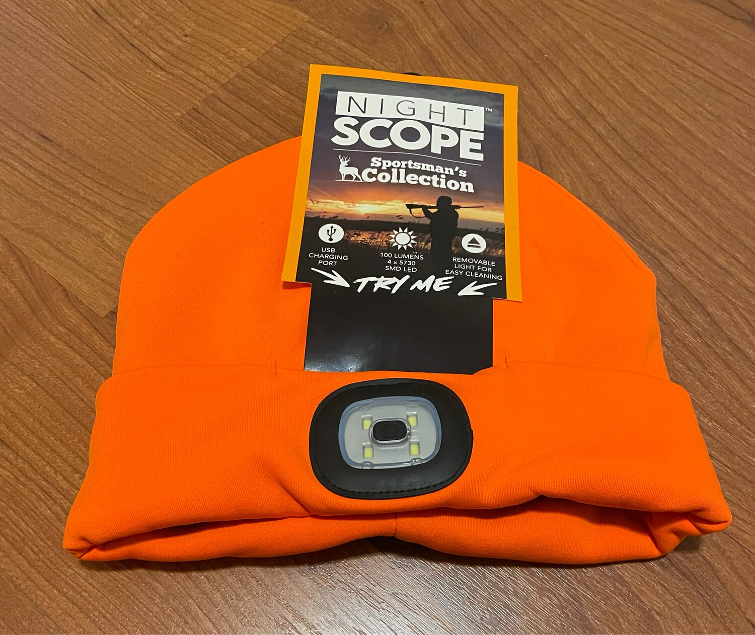 Men’s Orange LED Night Scope Beanie with USB Port-Restock