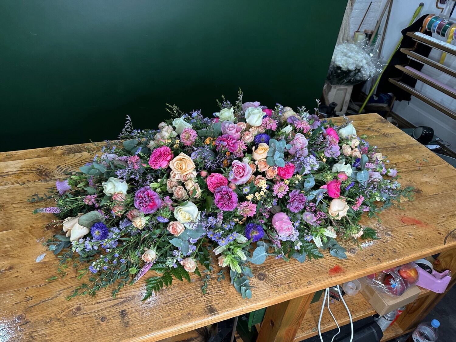 LUXURY Pink Purple & Peach Casket Spray Funeral Flower Tribute 5ft