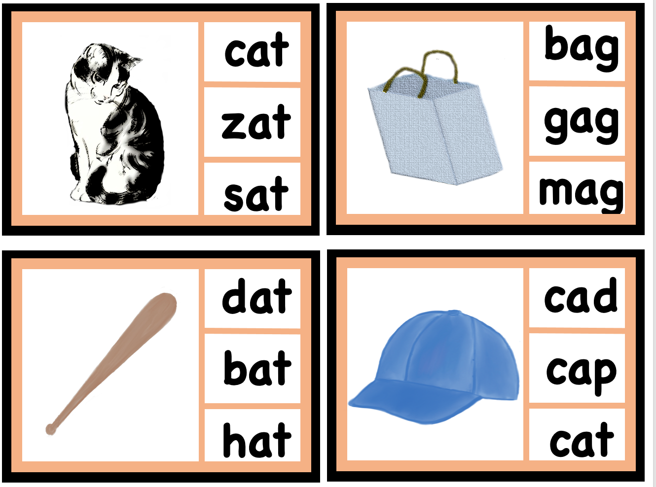 CVC – Short Vowel – Clip Cards – color border – Store – E-Learning4Kids