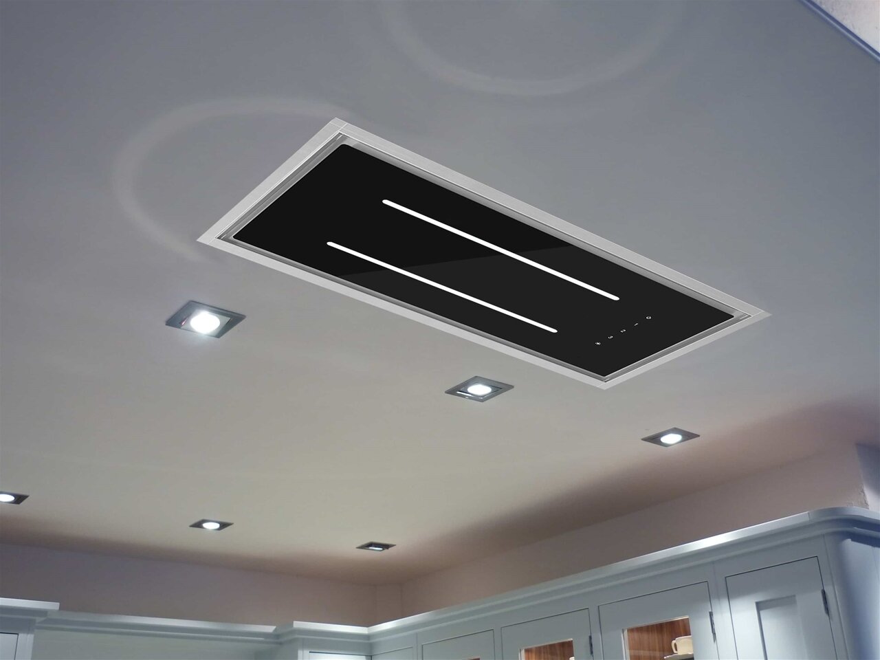 Aria Flush Fit Ceiling Hood 90 x 30 Black - Black Glass / Stainless ...