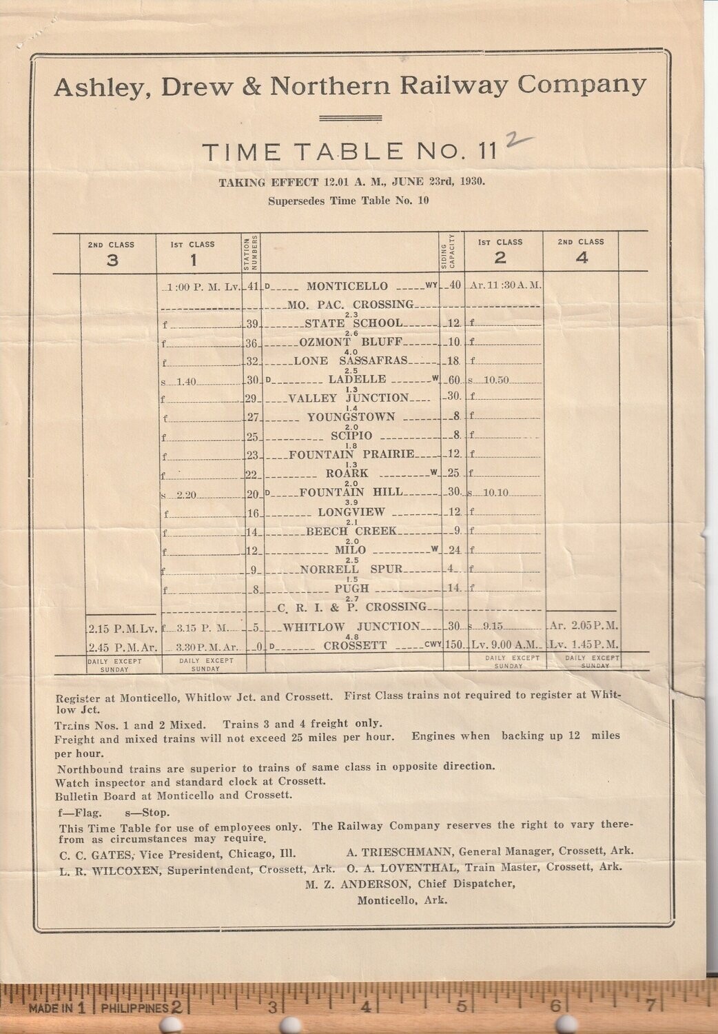 Ashley, Drew & Northern Railway 1930