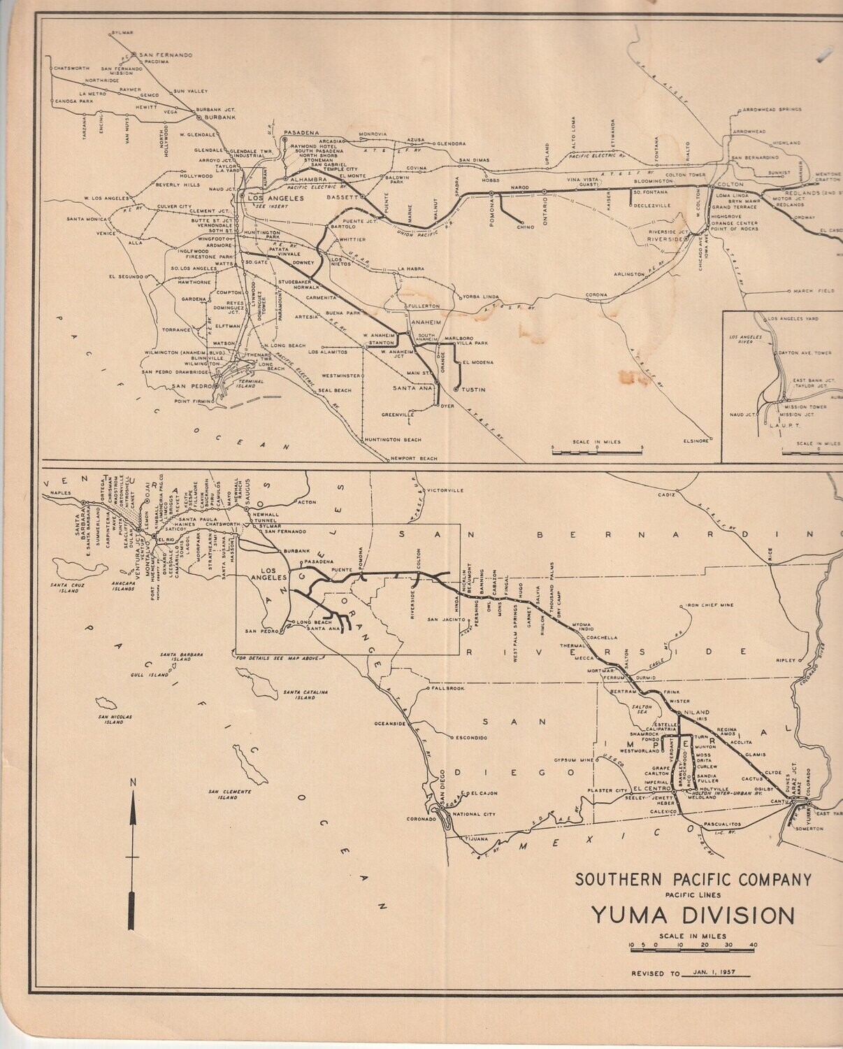 Southern Pacific Yuma Div Map 1957