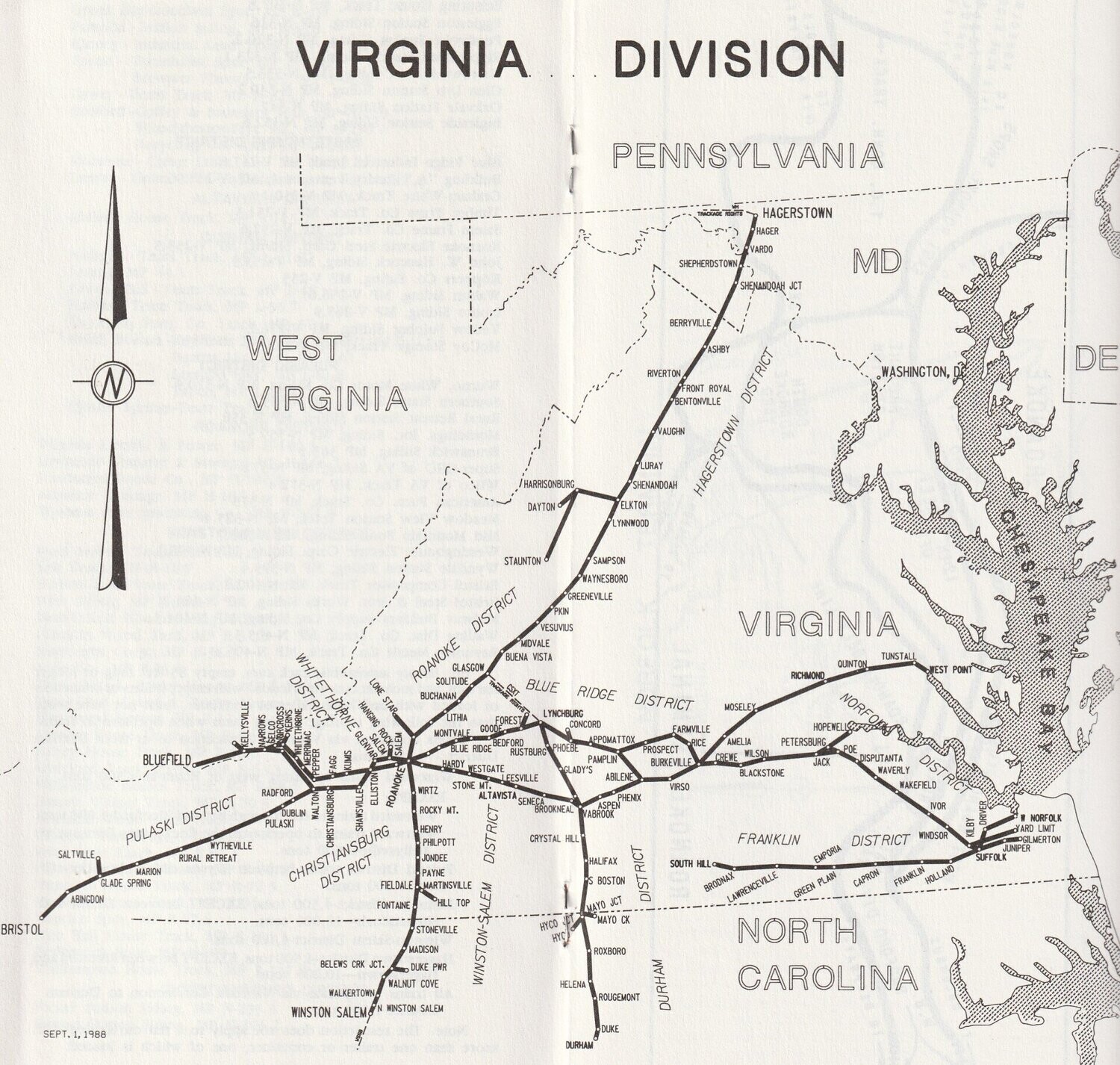 Norfolk Southern Virginia Division Map 1988