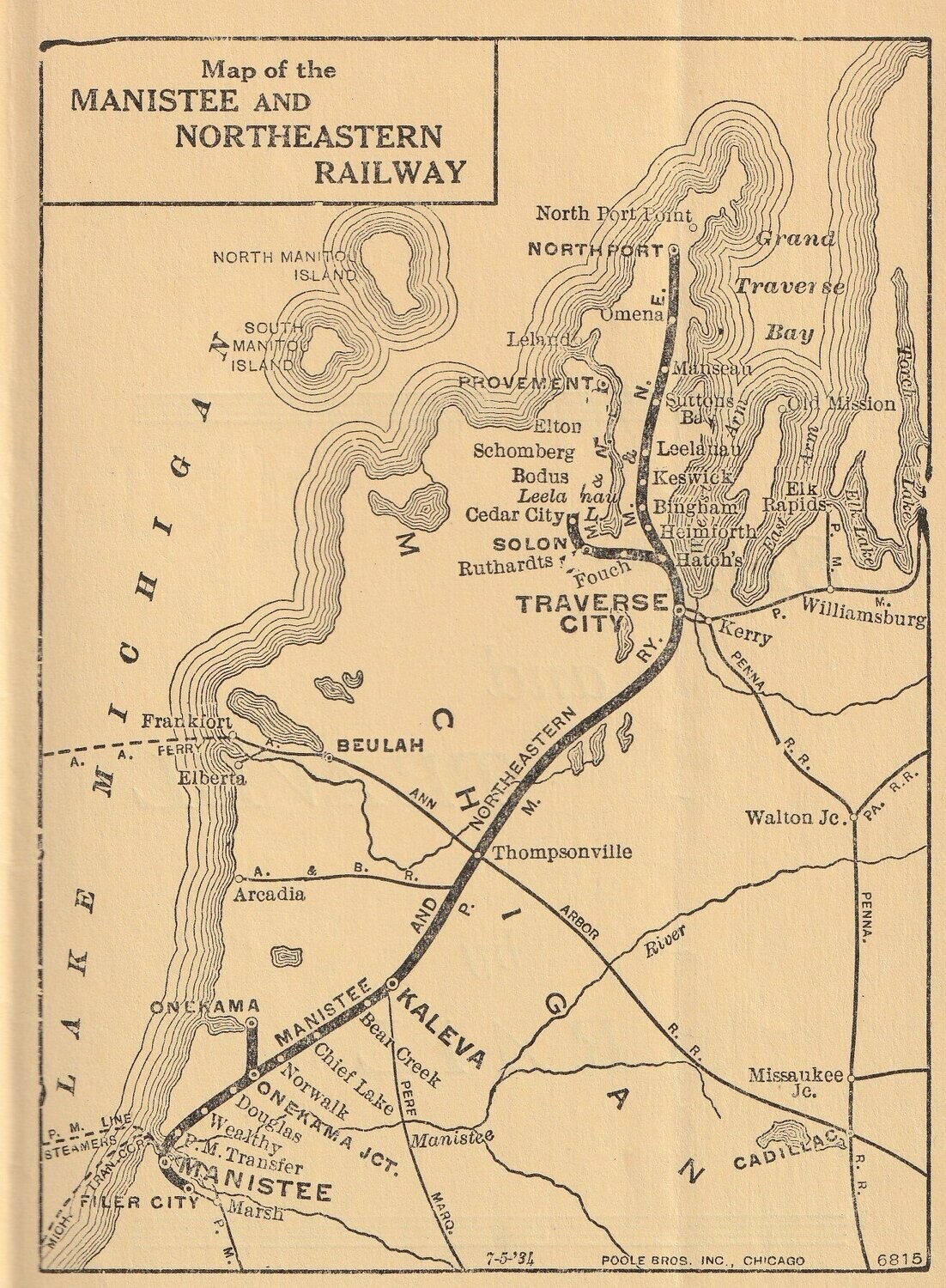 Manistee and Northeastern Railway Map 1949