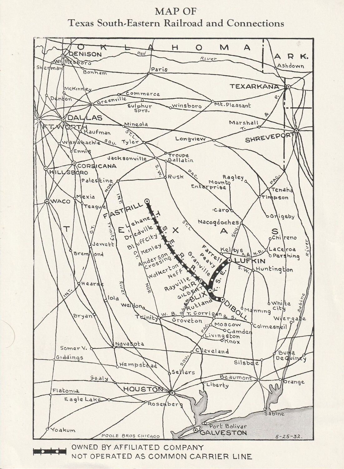 Texas South-Eastern Railroad map 1932