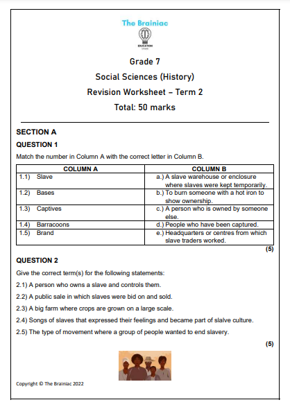 Gr 7 History Revision Worksheet - Term 2