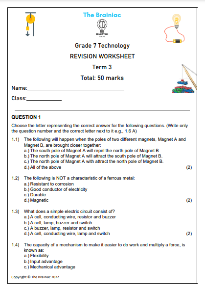Gr 7 Technology Revision Worksheet - Term 3