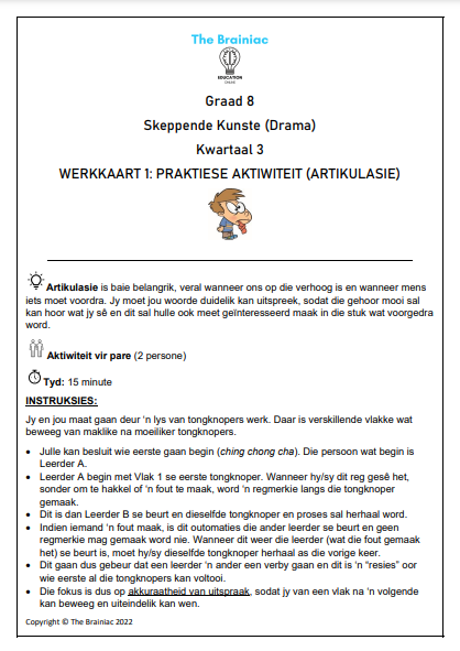 Gr 8 Drama Werkkaarte - Kwartaal 3