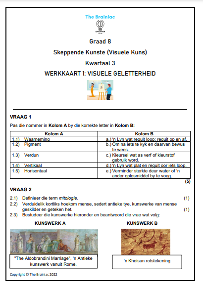 Gr 8 Visuele Kuns Werkkaarte - Kwartaal 3