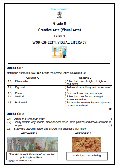 Gr 8 Visual Arts Worksheets - Term 3