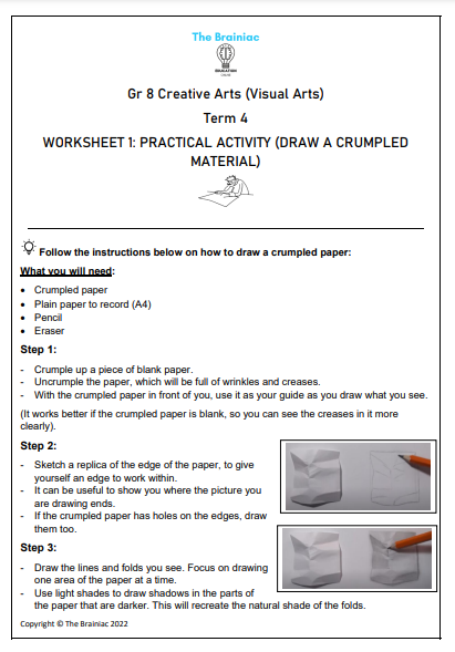 Gr 8 Visual Arts Worksheets - Term 4