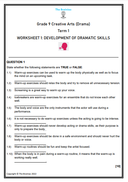 Gr 9 Drama Worksheets - Term 1