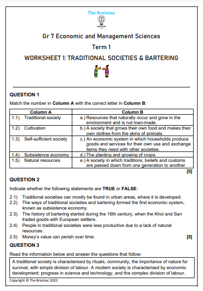 Gr 7 EMS Worksheets - Term 1