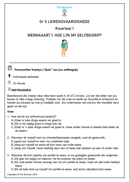 Gr 5 Lewensvaardigheid Werkkaarte - Kwartaal 1