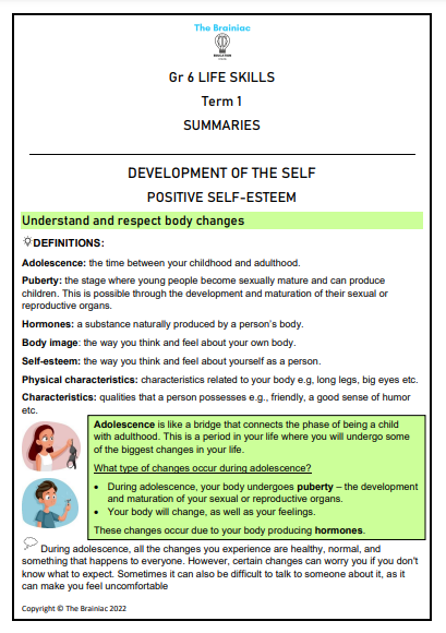 Gr 6 Life Skills Summaries - Term 1