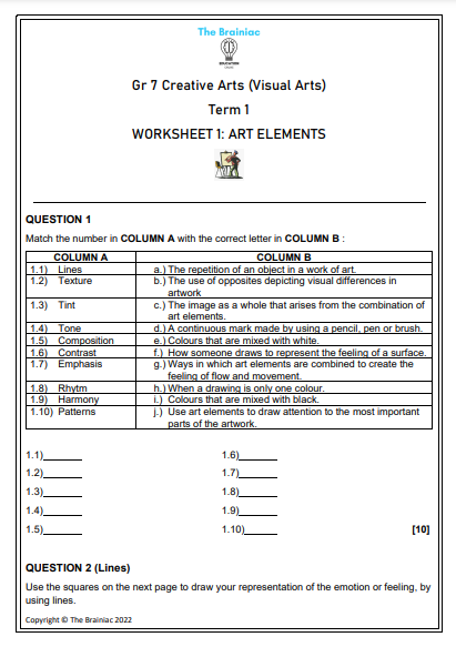 Gr 7 Visual Arts Worksheets - Term 1