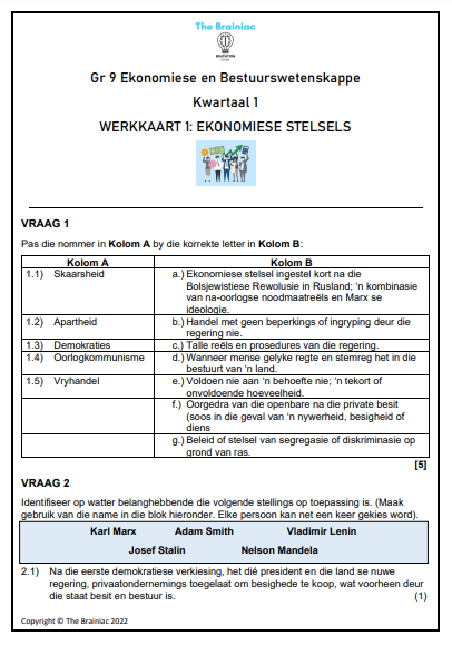 Gr 9 EBW Werkkaarte - Kwartaal 1