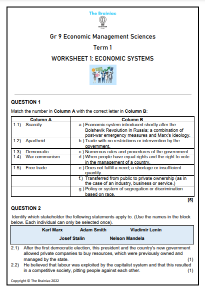 Gr 9 EMS Worksheets - Term 1