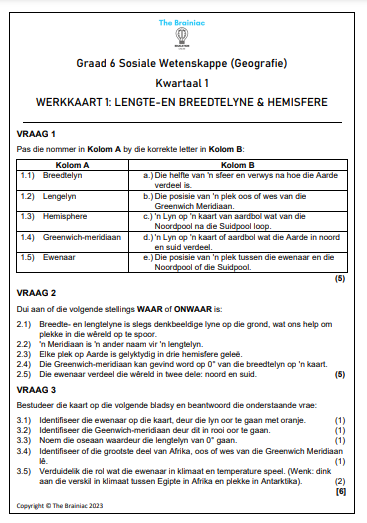Gr 6 Geografie Werkkaarte - Kwartaal 1