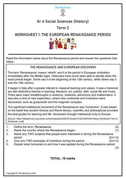 Gr 6 SS (History) Worksheets - Term 2
