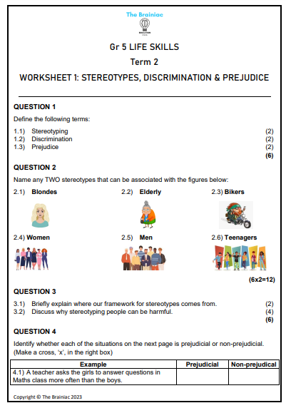 Gr 5 Life Skills Worksheets - Term 2