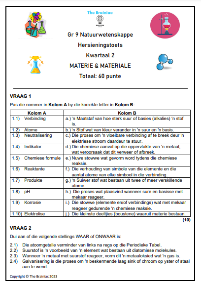 Gr 9 NW Hersieningstoets - Kwartaal 2